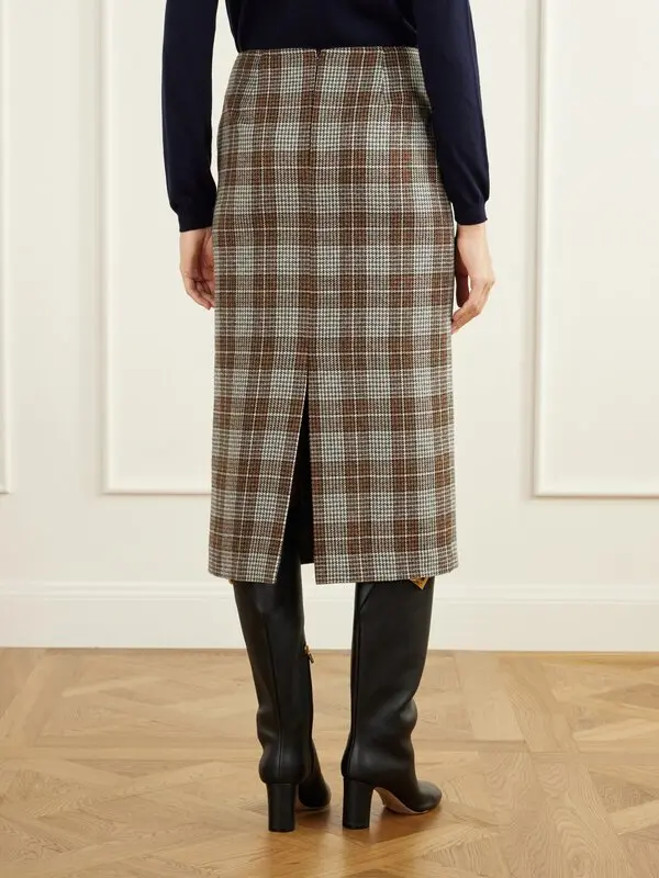 Giuliva Heritage The Virginia Checked Houndstooth Wool Knee-length Skirt