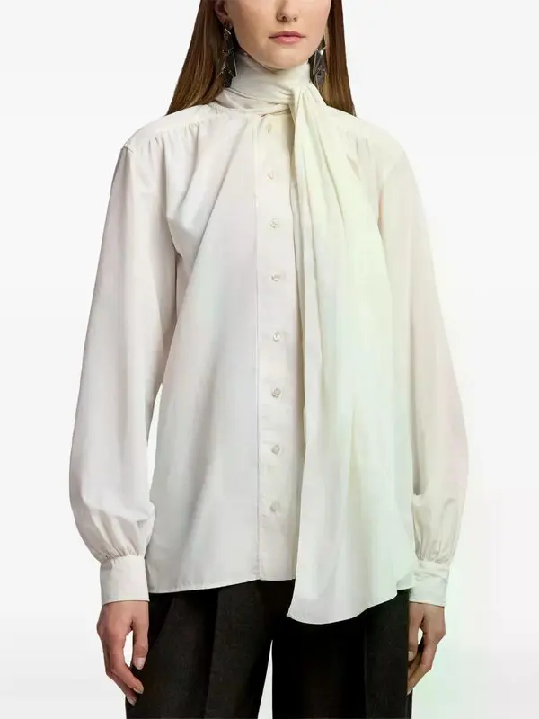 Ralph Lauren Dara Tie-neck Poplin Blouse
