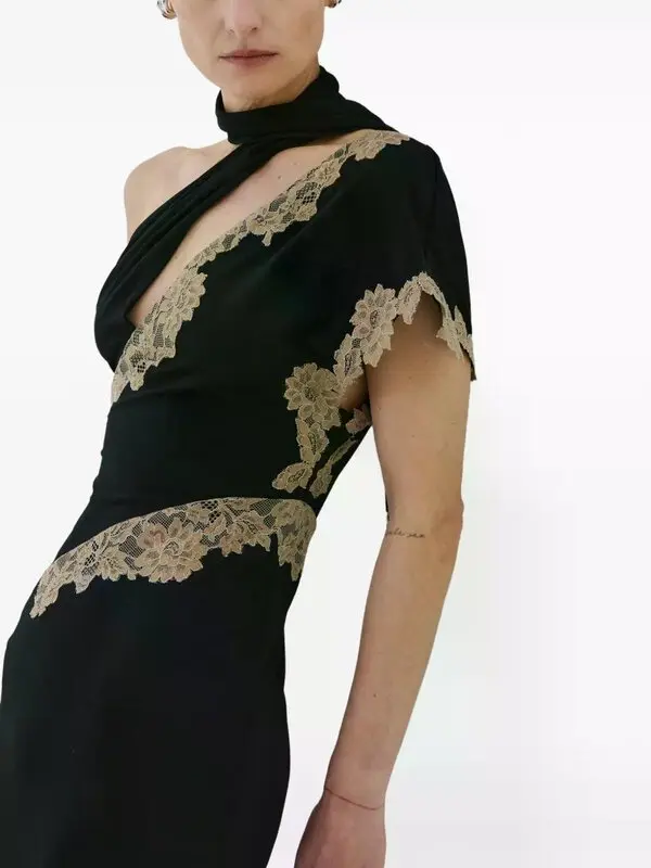 DE LA VALI Fenella Lace-trim Midi Dress - Black