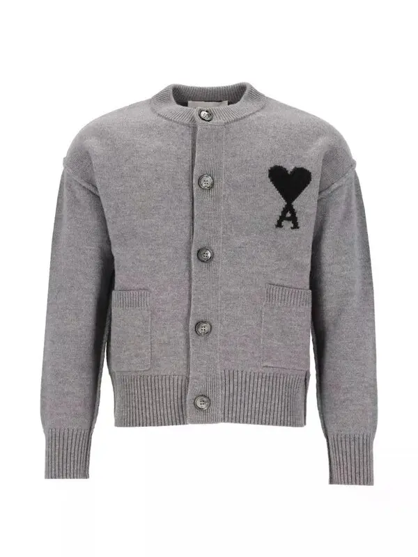 AMI Paris De Coeur Crew-neck Cardigan - Grey