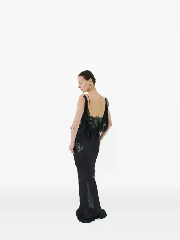 DE LA VALI Emerald Lace-embellished Ruffled Maxi Dress