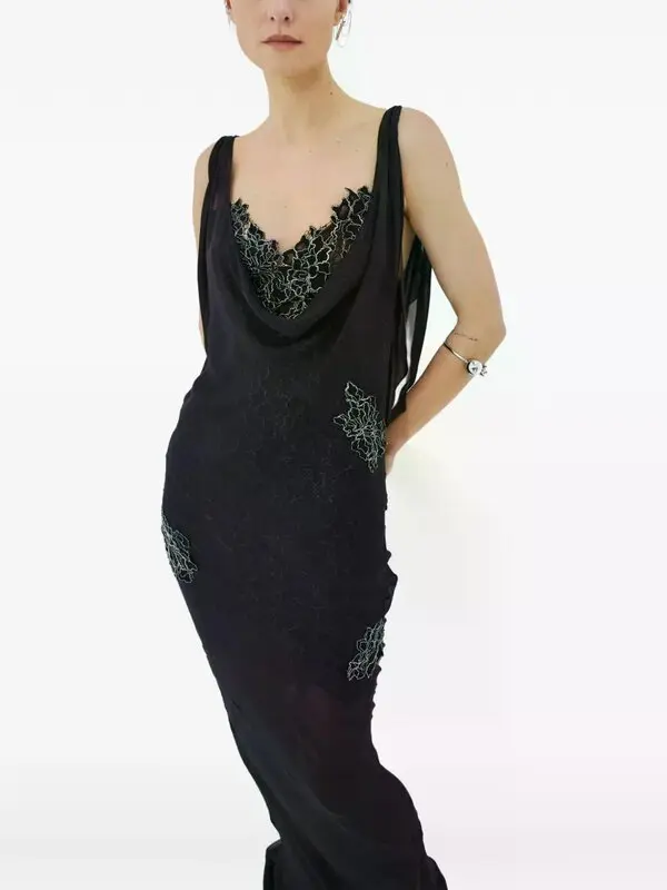 DE LA VALI Emerald Lace-embellished Ruffled Maxi Dress