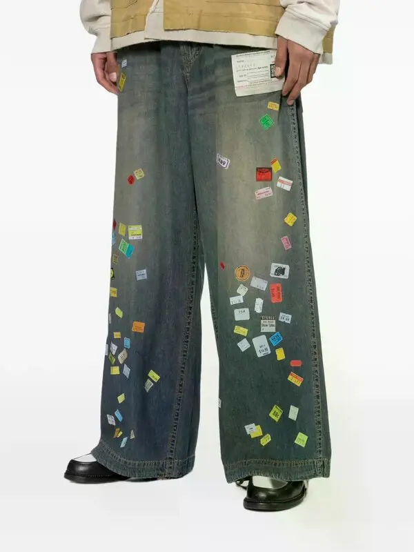 Mihara Yasuhiro Price Tag Sticker-printed Wide Denim Pants