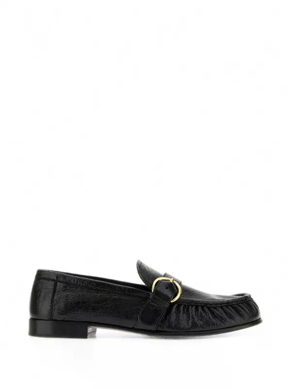 Miu Miu Buckle-fastening Crinkled Leather Loafers - Black