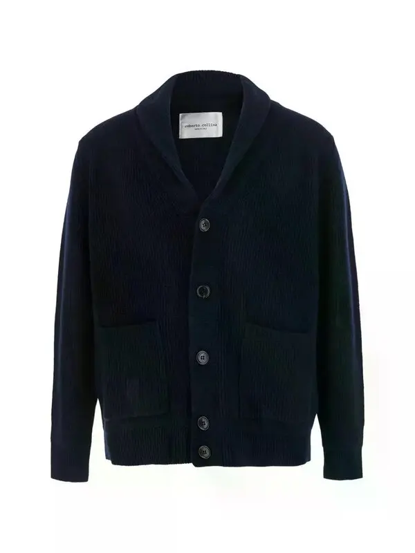 ROBERTO COLLINA Shawl-collar Ribbed-knit Cardigan - Blue