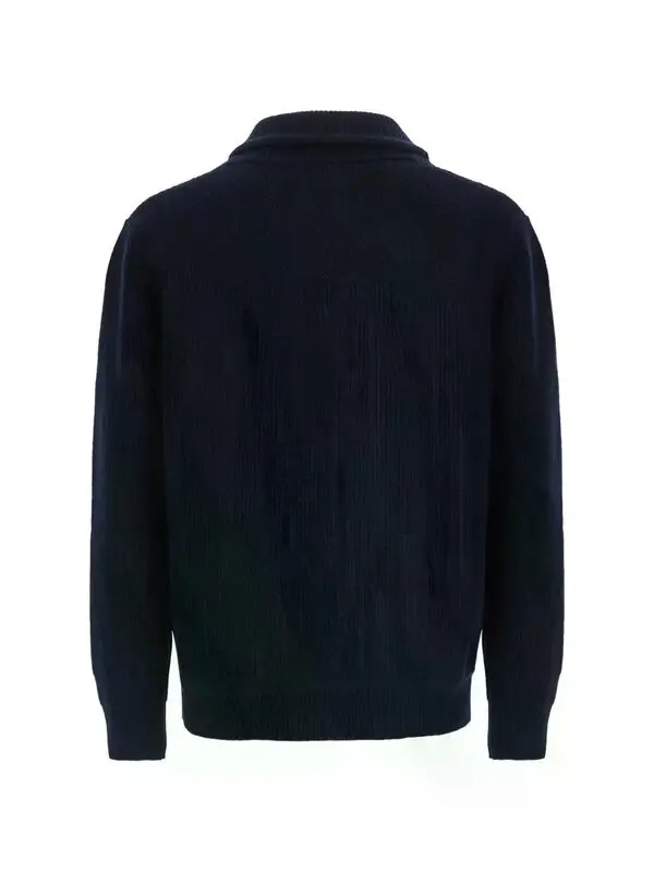 ROBERTO COLLINA Shawl-collar Ribbed-knit Cardigan - Blue
