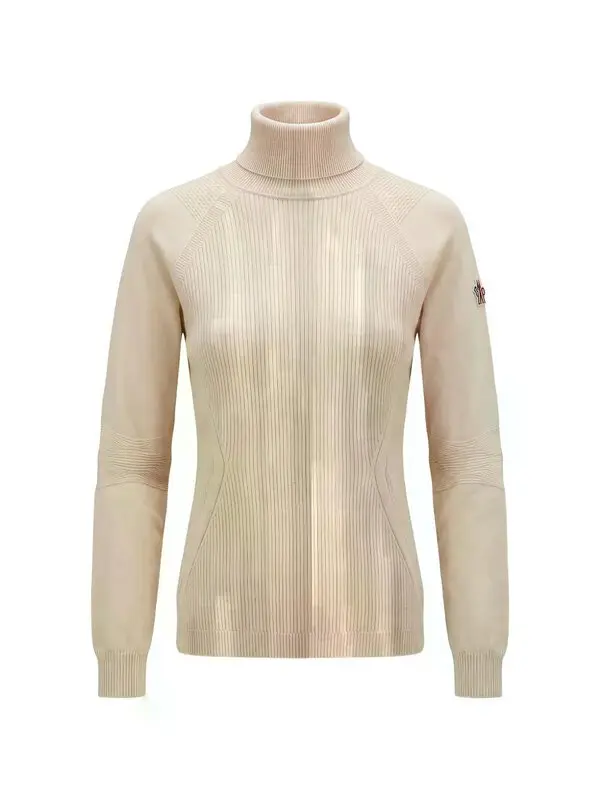 Moncler Ribbed-knit Logo-patch Sweater - Neutrals