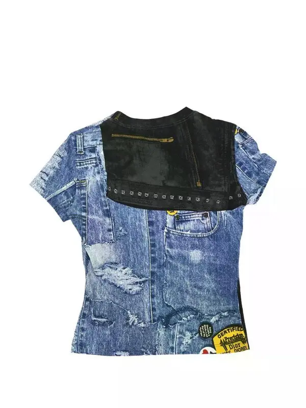 Dior 2001 Denim-print Patch-detail T-shirt