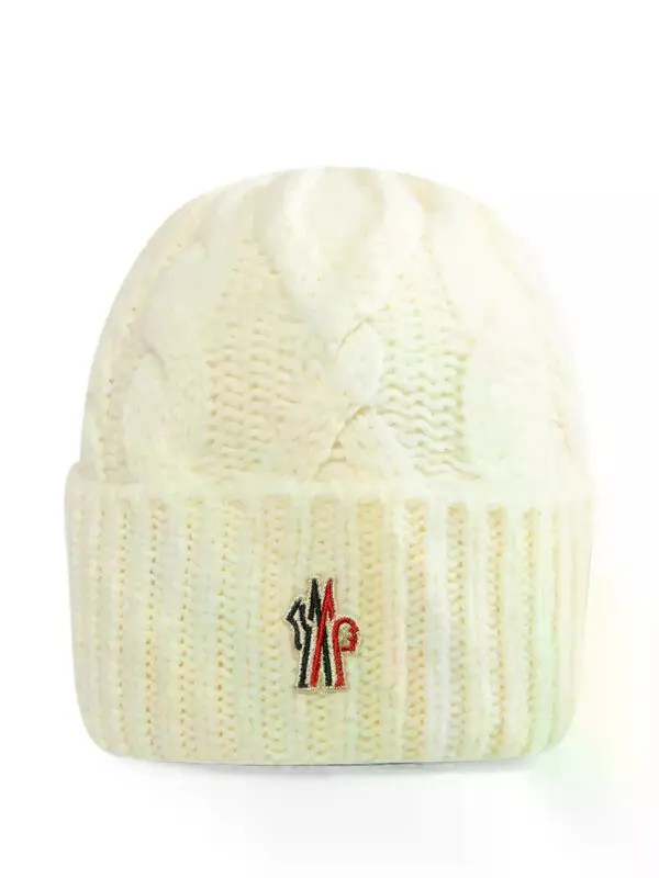 Moncler Cable-knit Logo-patch Beanie Hat - Neutrals