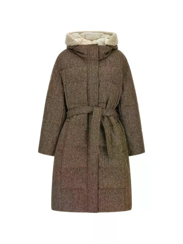 Brunello Cucinelli Belted Mélange-texture Coat - Brown