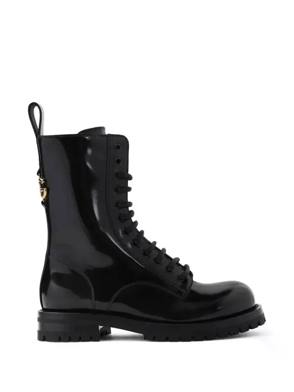 Dolce & Gabbana Lace-up Logo-plaque Boots - Black
