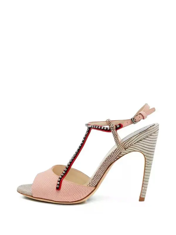 Dior Crystal-embellished Lizard-effect Sandals - Pink