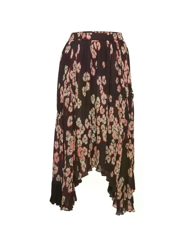 ISABEL MARANT VINTAGE Floral-print Pleated Midi Skirt - Brown