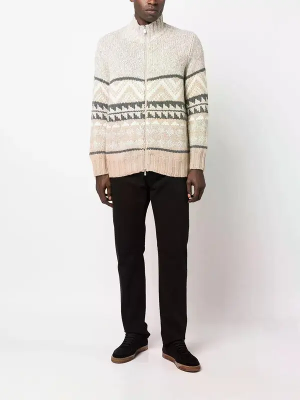 Brunello Cucinelli Intarsia-knit Cashmere Zipped Cardigan - Neutrals