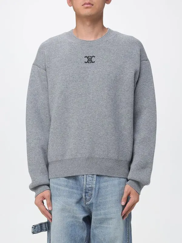 Celine Triomphe Logo Pure Cashmere Crewneck Sweater With Dropped Shoulders
