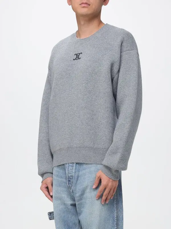 Celine Triomphe Logo Pure Cashmere Crewneck Sweater With Dropped Shoulders