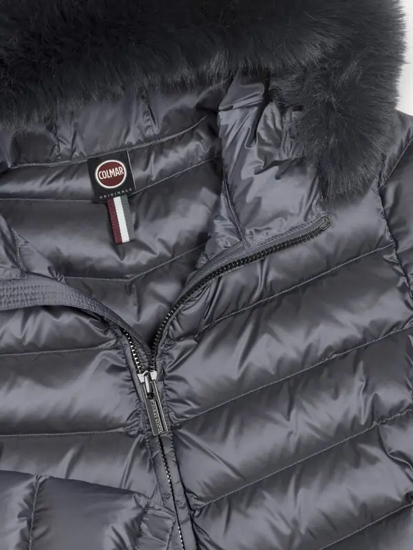 COLMAR Short Quilted Nylon Down Jacket With Shearling Hood