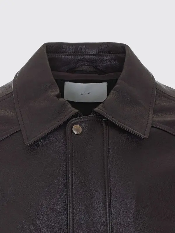 DUNST Lambskin Leather Shirt Jacket With Patch Pockets - Brown
