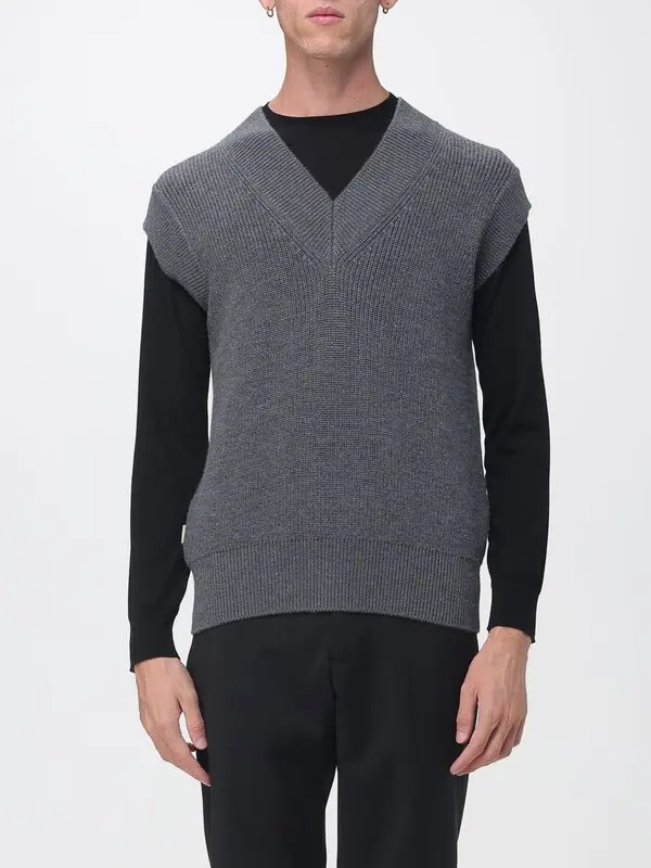 PAOLO PECORA V-neck Cotton Knit Vest With Ribbed Trims