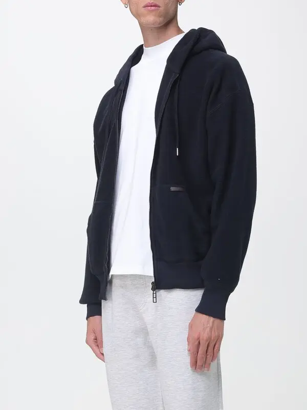 PAOLO PECORA Cotton Zip-up Hoodie With Drawstring And Welt Pockets - Blue