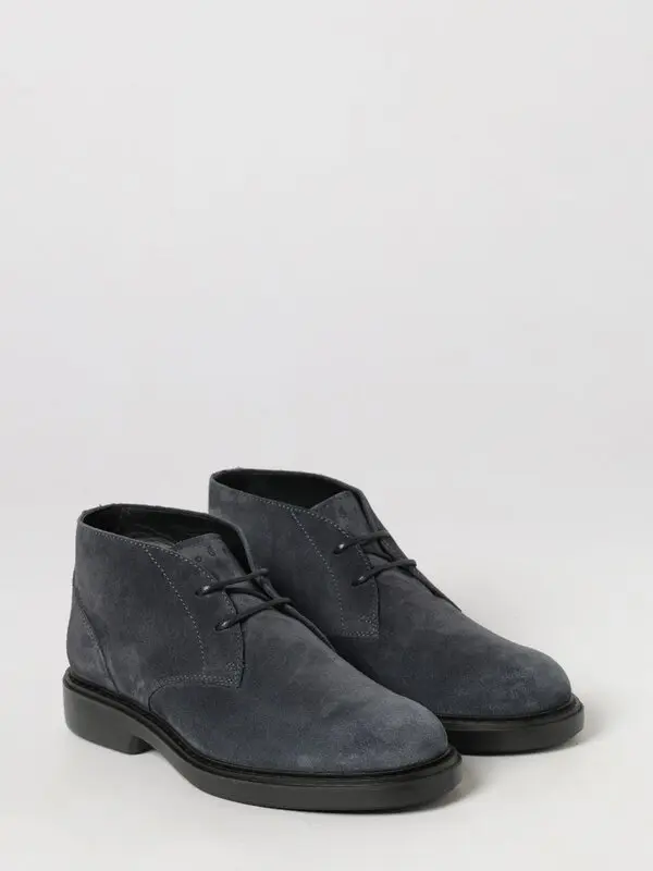 Hogan H669 Suede Chukka Boots With Round Toe And Rubber Sole - Blue
