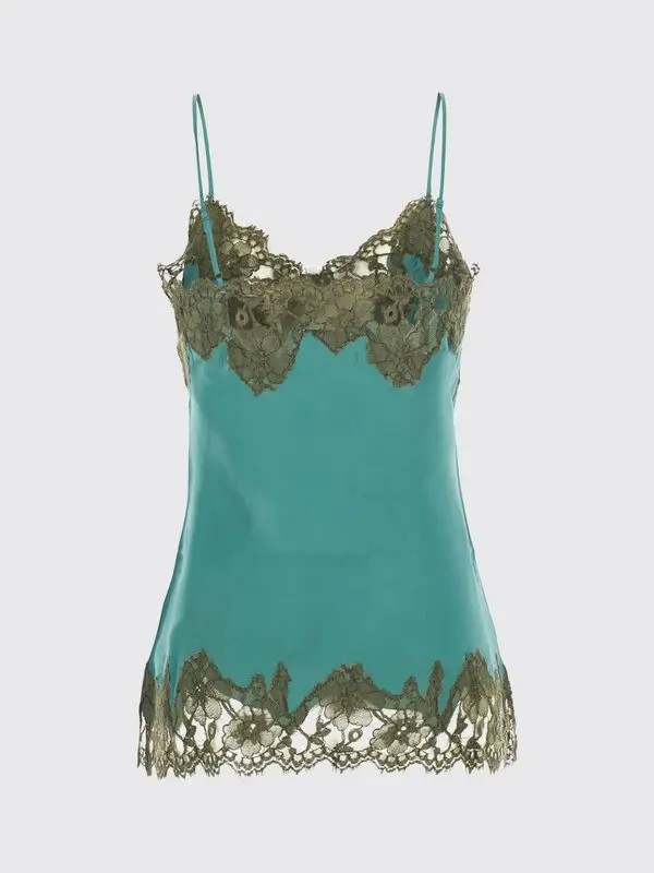 Gold Hawk V-neck Silk Top With Contrast Lace Inserts - Blue