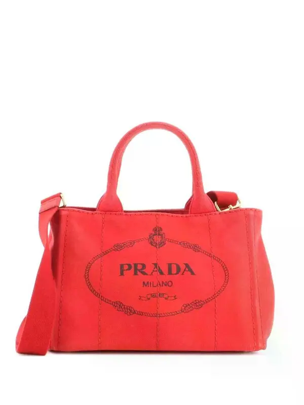 Prada Canapa Convertible Canvas Mini Tote Bag - Red