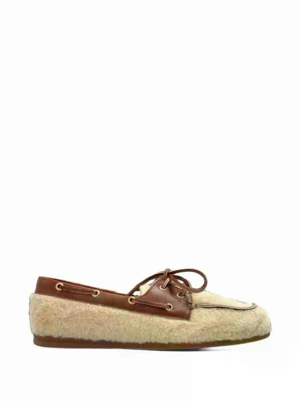 POSA Alpina Shearling-trim Leather Boat Shoes