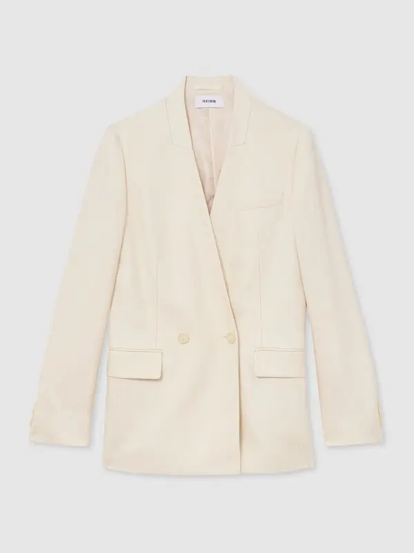 REISS Petite Jacquard-stripe Collarless Double-breasted Blazer