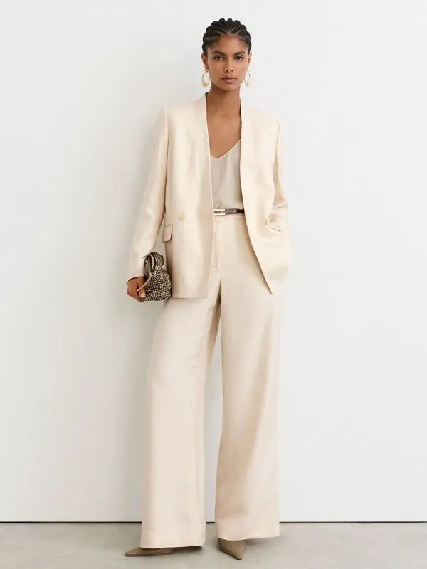 REISS Petite Jacquard-stripe Collarless Double-breasted Blazer