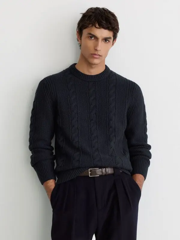 REISS Cable-knit Crew-neck Jumper With Wool