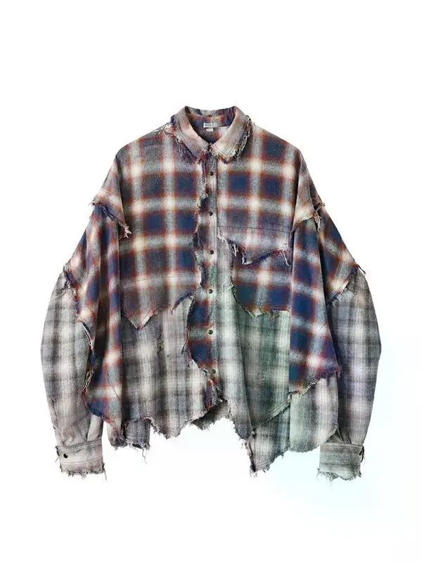 KHOKI Distressed Checked Shirt - Neutrals