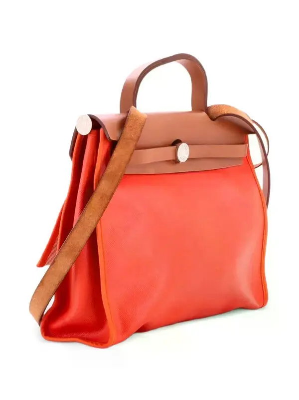 Hermès Herbag Zip Berline Vache Canvas And Leather 31 Shoulder Bag - Red