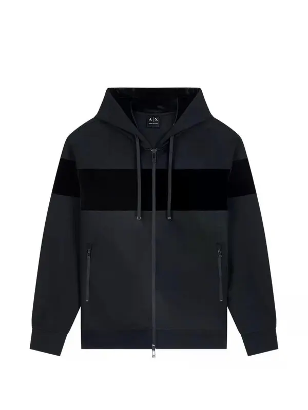 Armani Exchange Velvet-panel Zip-up Hoodie - Black