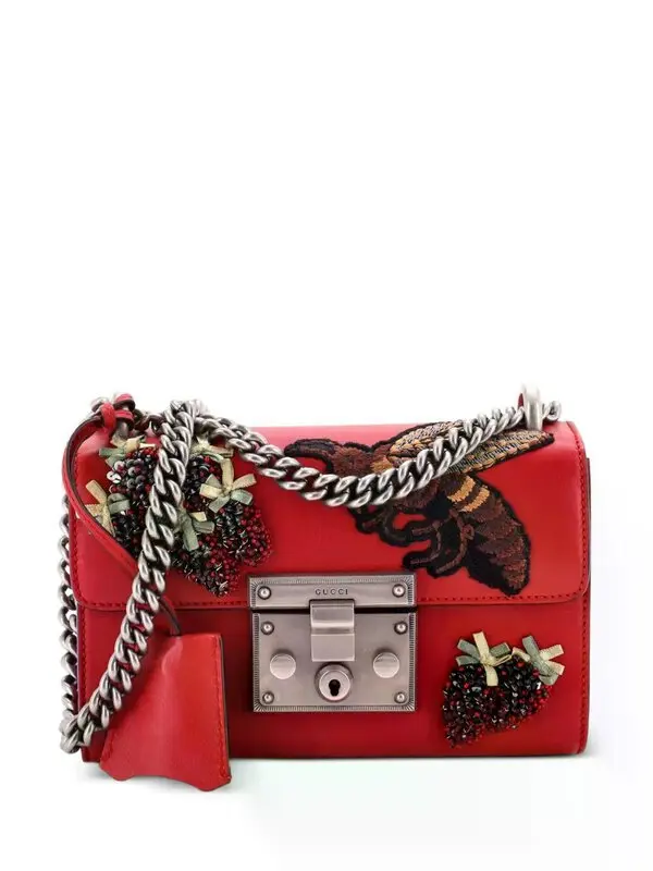 Gucci Padlock Shoulder Bag Embellished Leather Small Crossbody Bag - Red