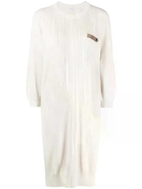 Brunello Cucinelli Round-neck Ribbed-knit Dress - Neutrals