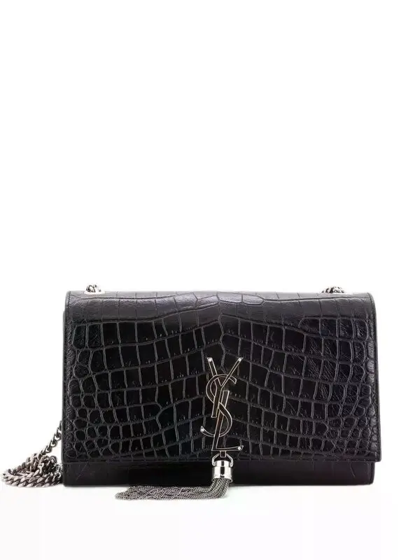 Saint Laurent Classic Monogram Tassel Crocodile Embossed Leather Medium Crossbody Bag