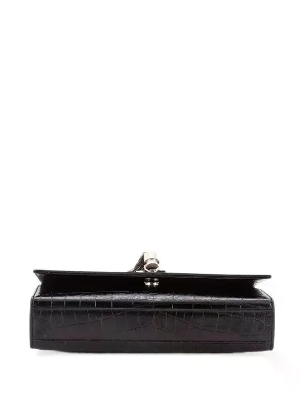 Saint Laurent Classic Monogram Tassel Crocodile Embossed Leather Medium Crossbody Bag