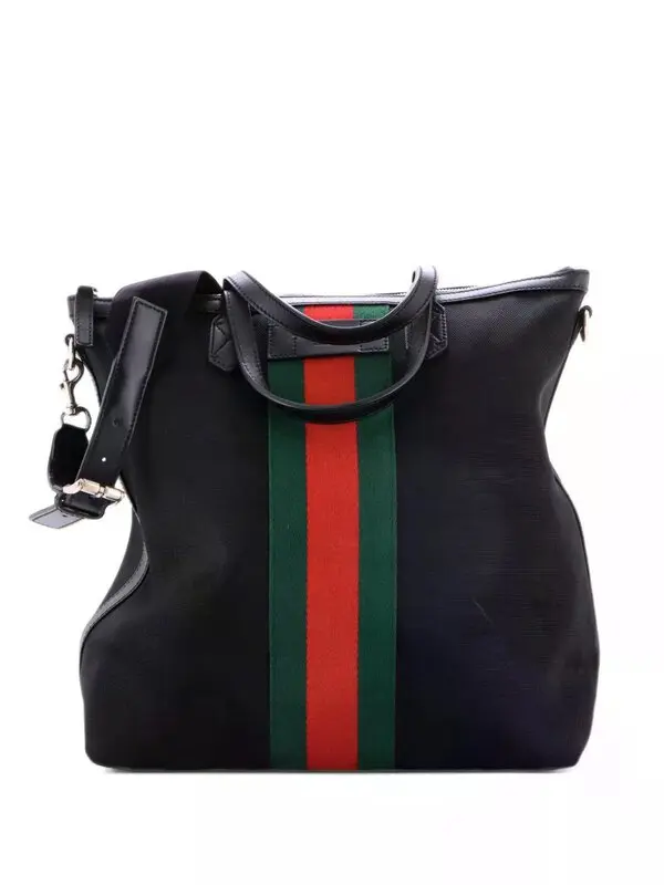 Gucci Web Zip Techno Canvas Medium Tote Bag - Black