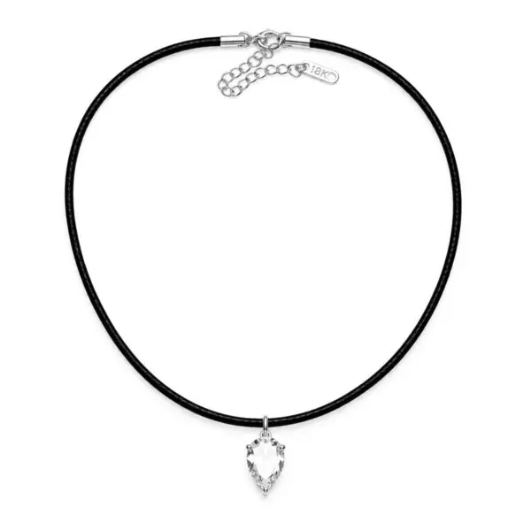 JAGGED HALO JEWELRY Bombshell Pear Cz Faux Leather Choker White Gold Plated Stainless Steel - Silver