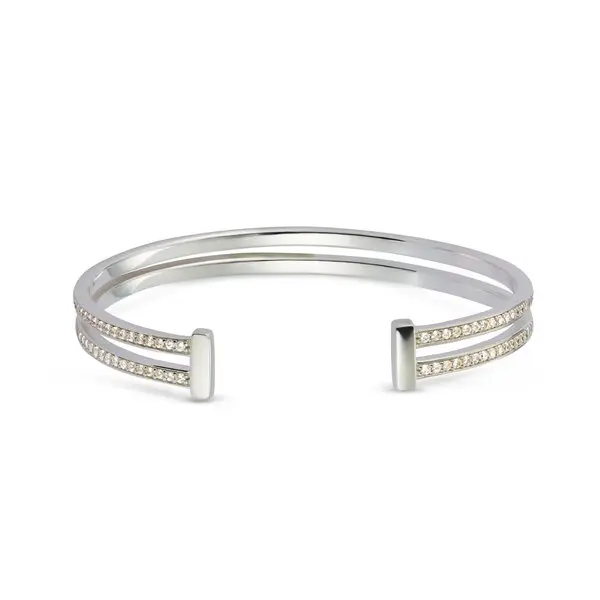 TOOLALLY Double Hoop Cuff Bracelet Sterling & Cubic Zirconia