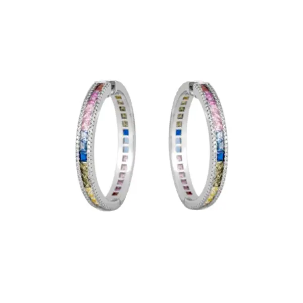Saachi Rainbow Square Huggie Hoop Earrings - Silver
