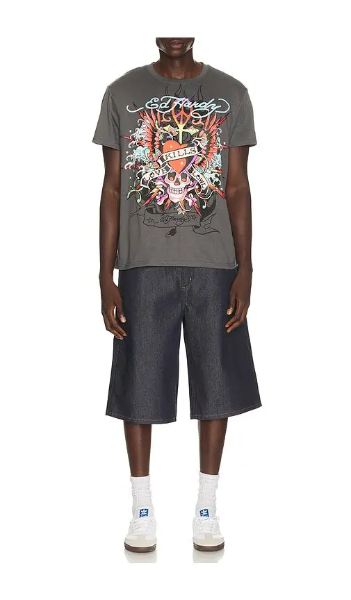 Ed Hardy Love Kills Slowly Winged Skull Throwback Tee In . Also