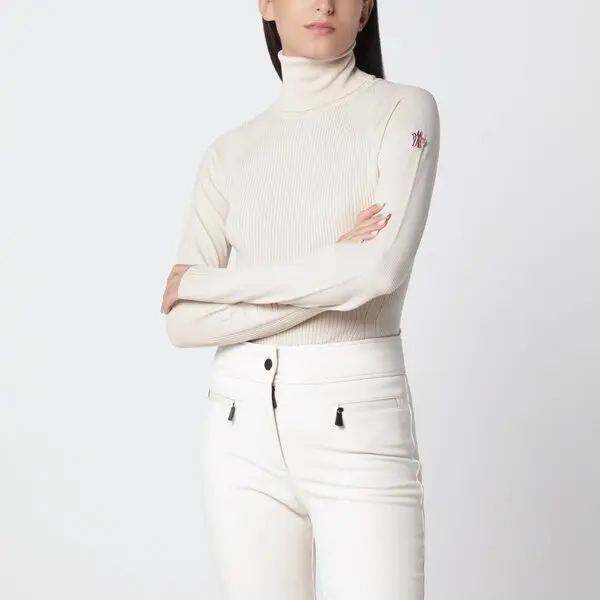 Moncler Light Beige Wool Turtleneck Sweater - White