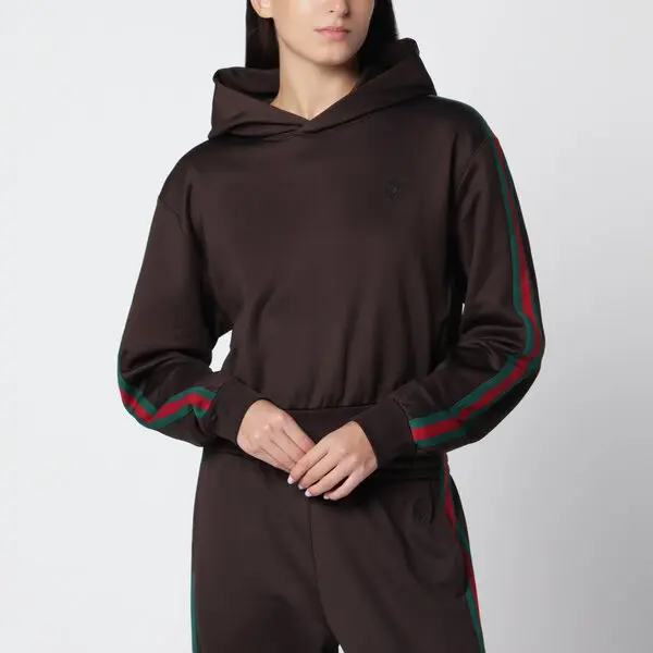 Gucci Deep Chocolate Cropped Sweatshirt In Stretch Jersey - Brown