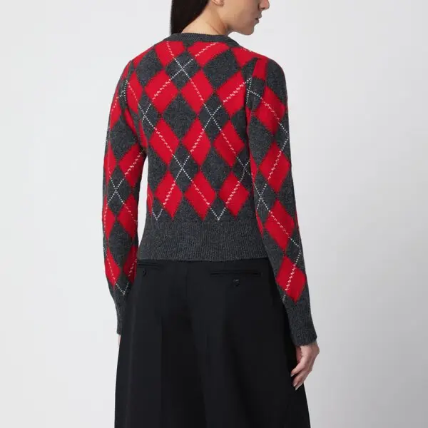 AMI Paris Red/ Argyle-pattern Cardigan In Wool