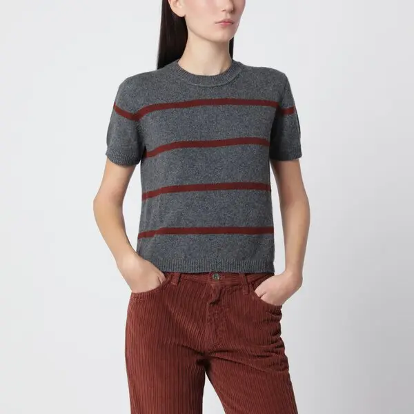 Alexandra Golovanoff Mini Andre Stripes 21 Cashmere T-shirt - Grey