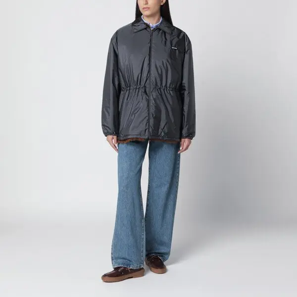 Miu Miu Ematite Blouson In Technical Fabric And Shearling