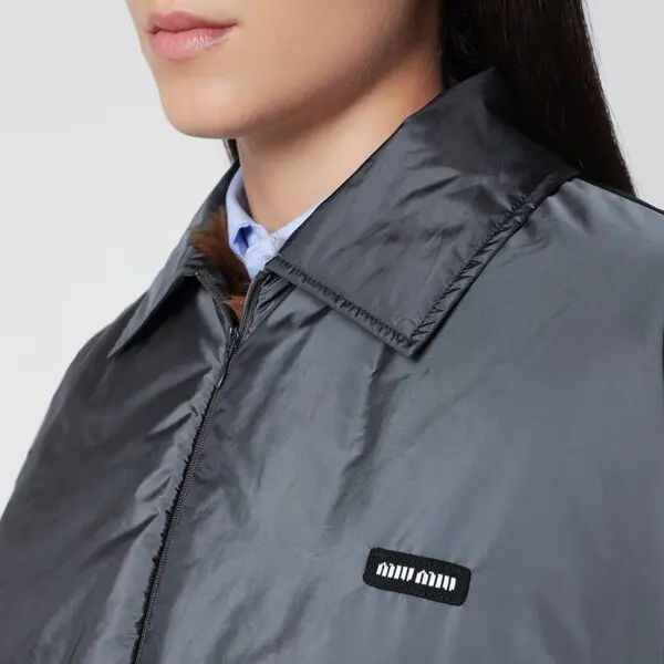 Miu Miu Ematite Blouson In Technical Fabric And Shearling