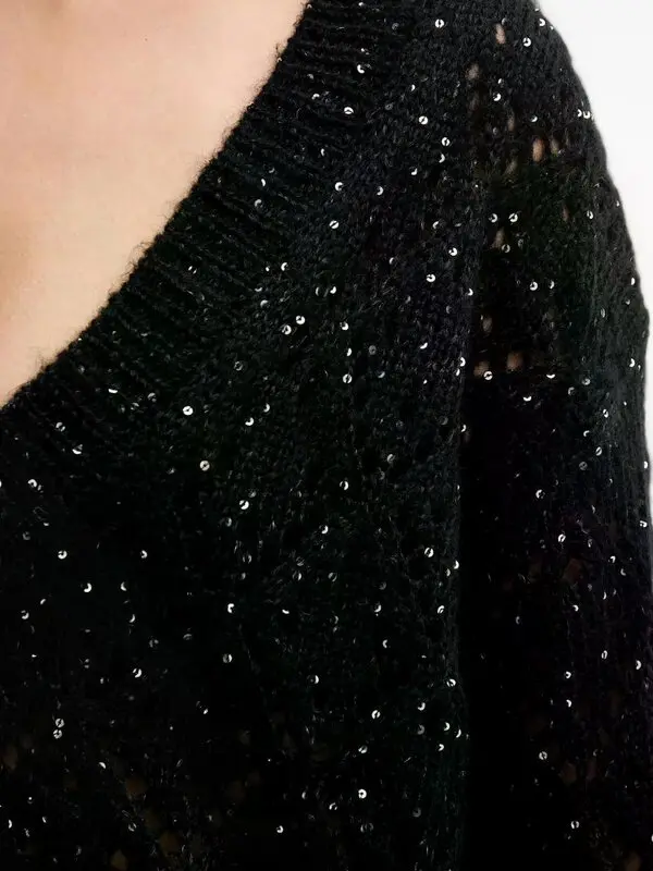BENETTON Sequin V-neck Knit Sweater